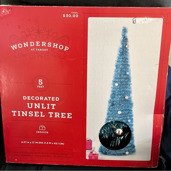 Wondershop | Holiday | Wondershop 5 Foot Blue Tinsel Decorated ...